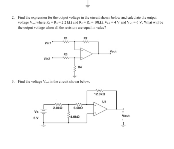 Solved 2. Find the expression for the output voltage in the | Chegg.com