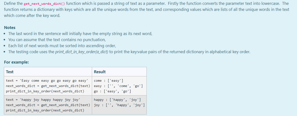 Solved Define the get_next_words_dict() function which is | Chegg.com