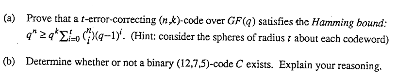 A Prove That A T Error Correcting N K Code Over