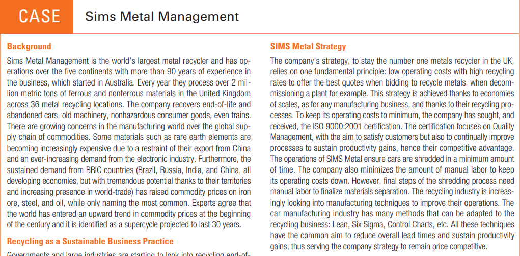 CASE Sims Metal Management Background Sims Metal | Chegg.com