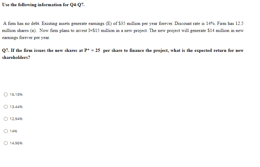 Solved Use the following information for Q4-Q7. A firm has | Chegg.com