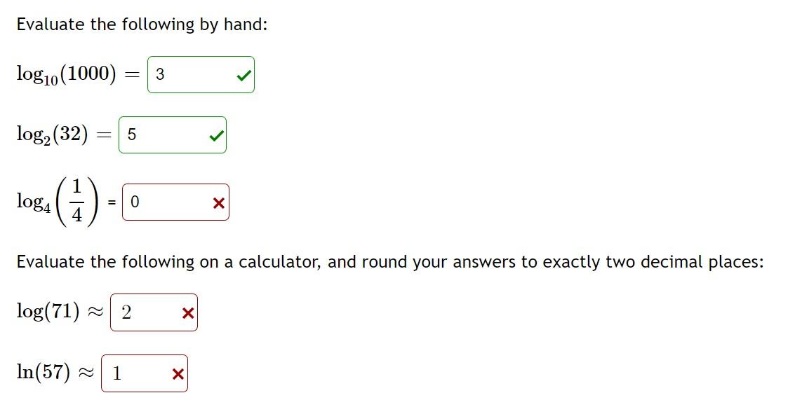 Solved Evaluate the following by hand: log10(1000)= | Chegg.com