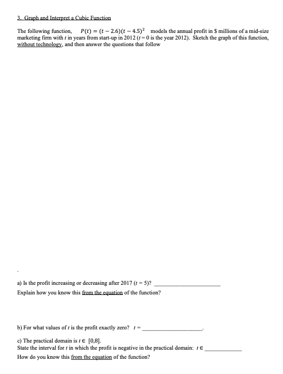 Solved 3. Graph and Interpret a Cubic Function The following | Chegg.com