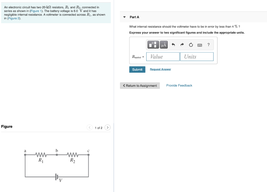 Solved An electronic circuit has two 20-kΩkΩ resistors, R1R1 | Chegg.com