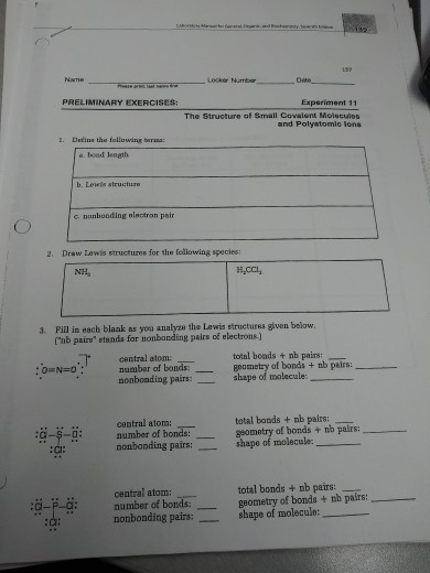 Solved Name Locker Number PRELIMINARY EXERCISES: Experiment | Chegg.com