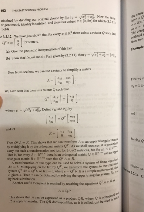 Solved 192 THE LEAST SQUARES PROBLEM obtained by dividing | Chegg.com