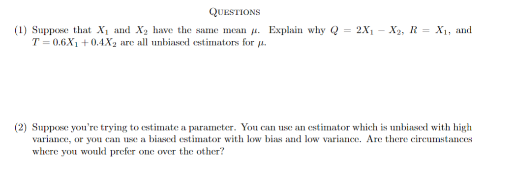 Solved 1) Suppose that X1 and X2 have the same mean μ. | Chegg.com