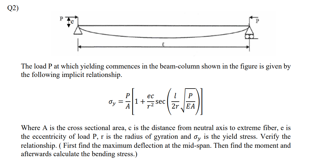 The load P at which yielding commences in the | Chegg.com