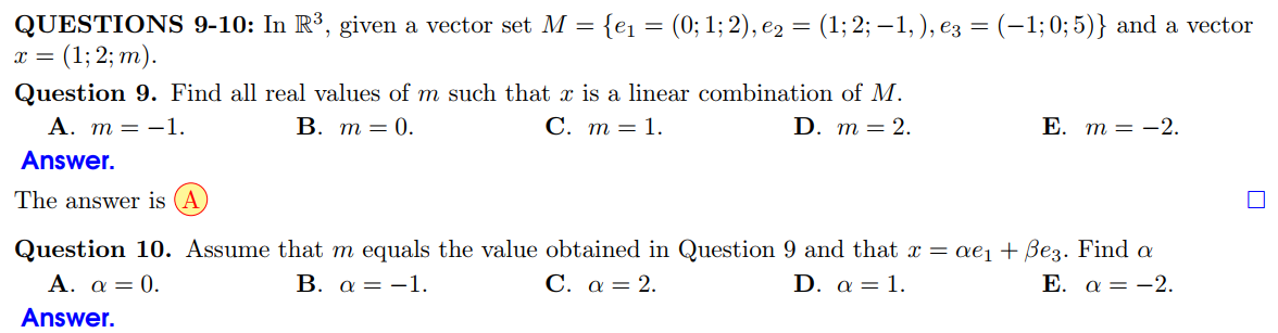 Solved QUESTIONS 9-10: In R3, given a vector set | Chegg.com