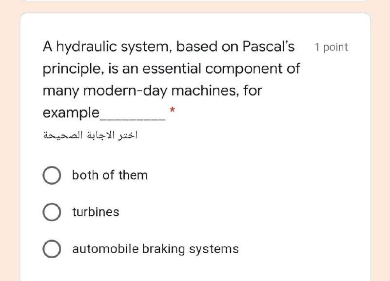 Solved A hydraulic system, based on Pascal's 1 point | Chegg.com