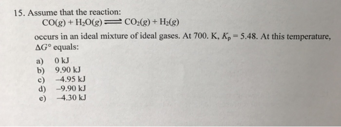 Solved Assume that the reaction: CO(g) + H_20(g) CO_2(g) + | Chegg.com