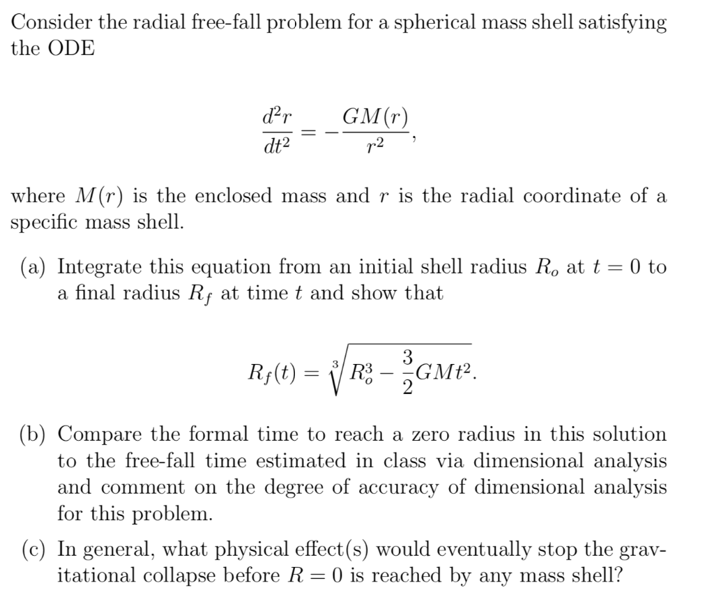 Consider the radial free-fall problem for a spherical | Chegg.com