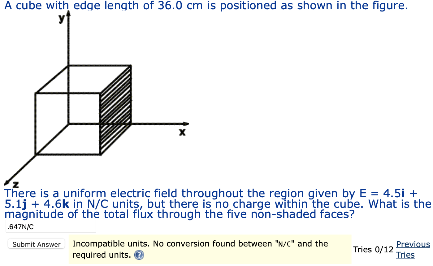 Solved A cube with edge length of 36.0 cm is positioned as | Chegg.com