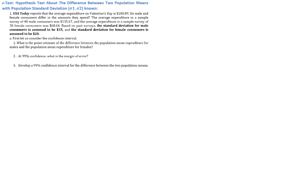 Solved Z Test Hypothesis Test About The Difference Between 8949