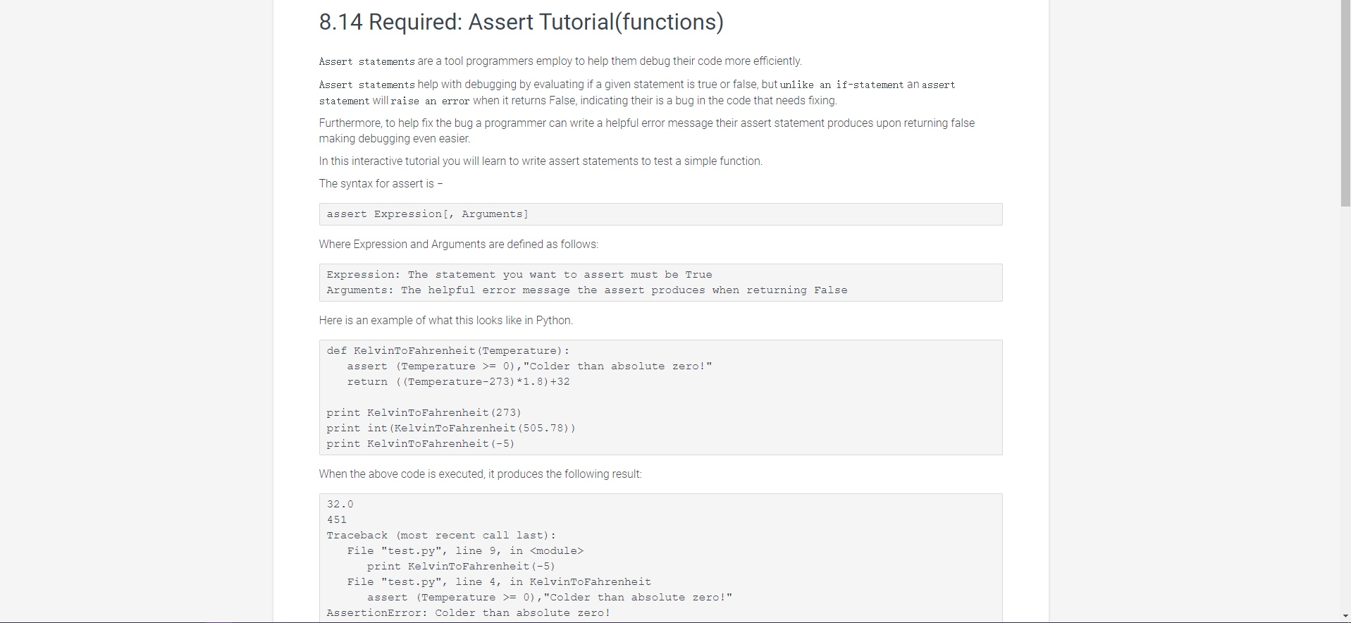 Solved 8 14 Required Assert Tutorial Functions Assert