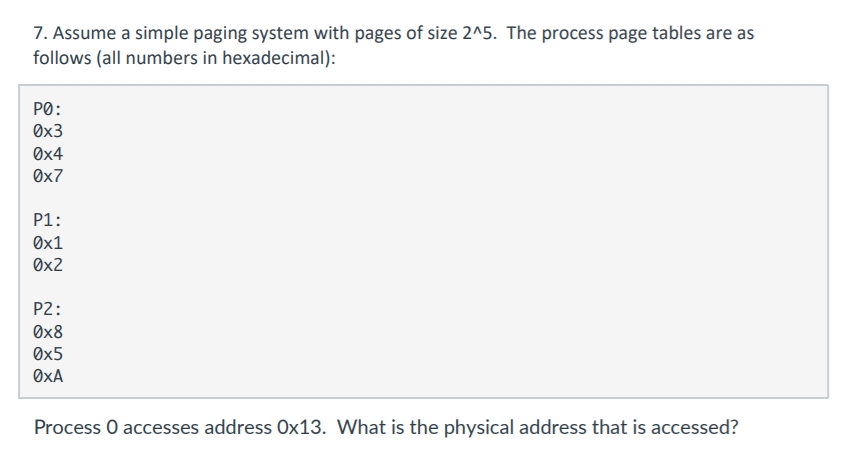 Solved 7. Assume a simple paging system with pages of size | Chegg.com
