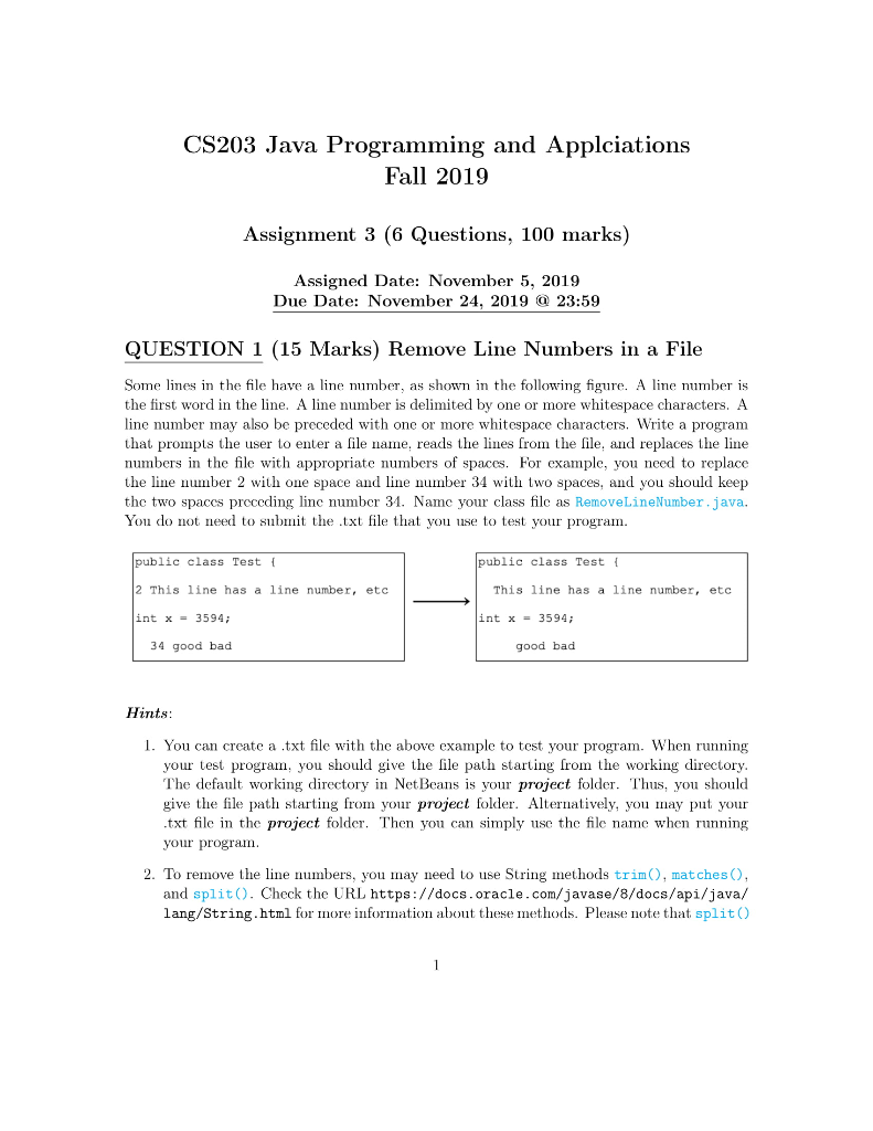 Solved CS203 Java Programming and Applciations Fall 2019 | Chegg.com