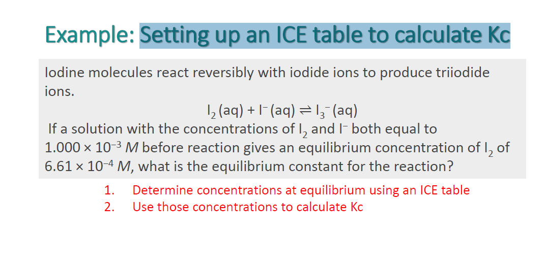 Solved Example: Setting up an ICE table to calculate Kc | Chegg.com
