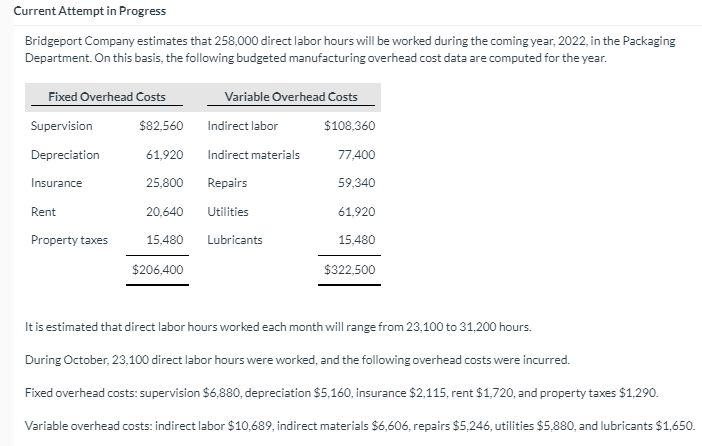 Solved Current Attempt in Progress Bridgeport Company | Chegg.com