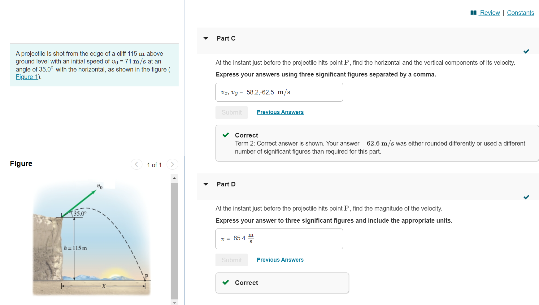 Solved A projectile is shot from the edge of a cliff 115 m | Chegg.com