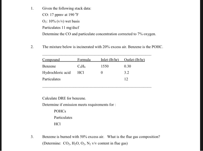Solved Given the following stack data: CO: 17 ppmv at 190 °F | Chegg.com Solved Given the following stack data: CO: 17 ppmv at 190 °F | Chegg.com
