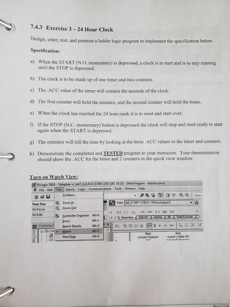 7.4.3 Exercise 3-24 Hour Clock Design, enter, test, | Chegg.com