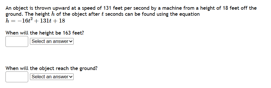 Solved An object is thrown upward at a speed of 131 feet per | Chegg.com