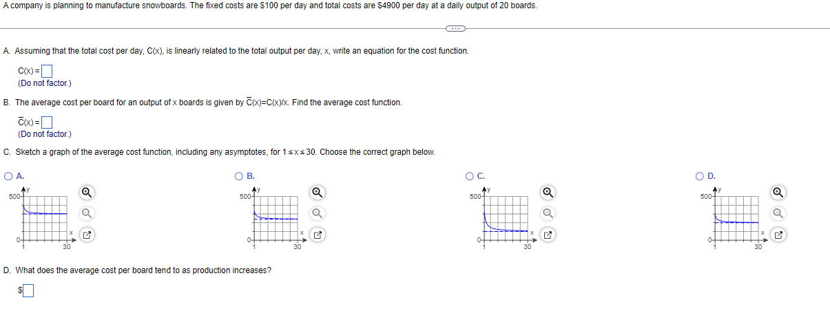 Solved A. Assuming that the total cost per day, C(x), is | Chegg.com