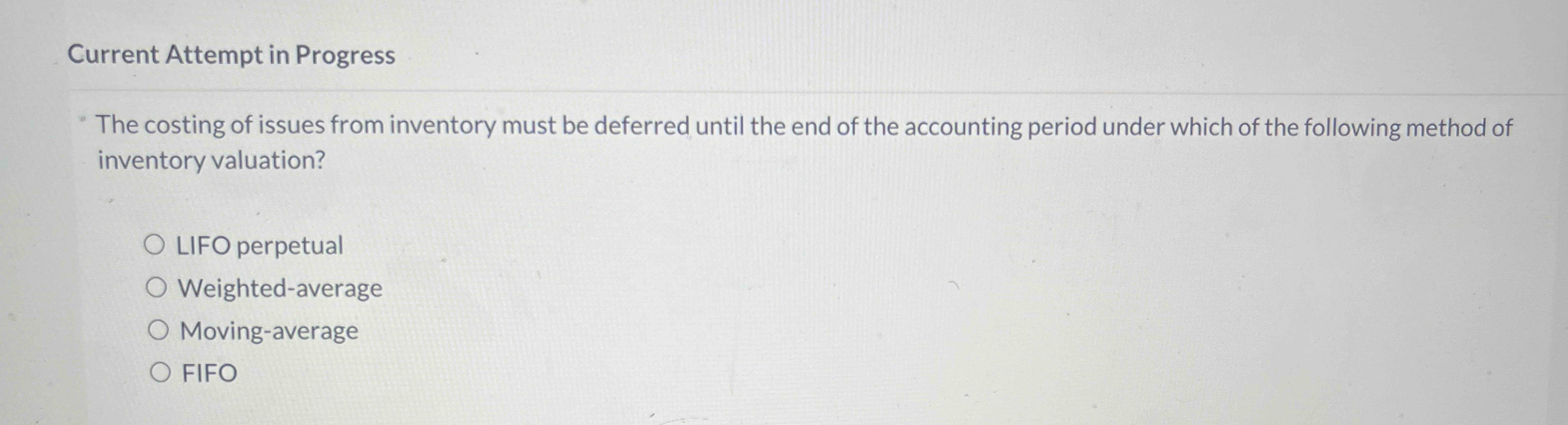Solved Current Attempt in Progress"The costing of issues | Chegg.com