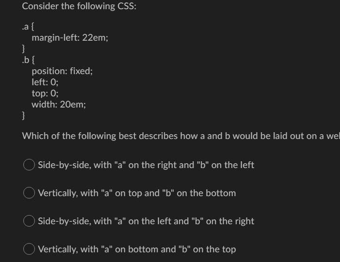Solved Consider the following CSS: .a{ margin-left: 22em; } | Chegg.com