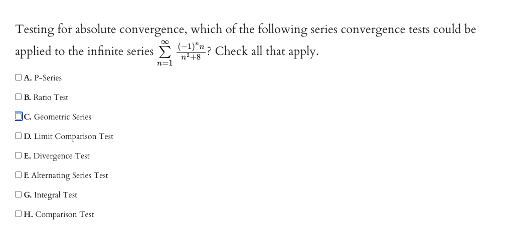 Solved Testing for absolute convergence, which of the | Chegg.com