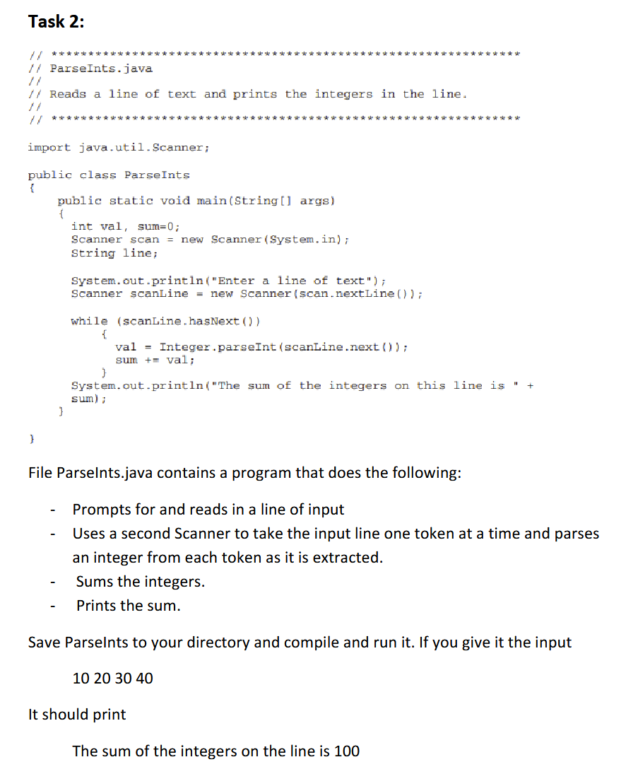 Solved /f // ParseInts.java /γ // Reads a line of text and | Chegg.com