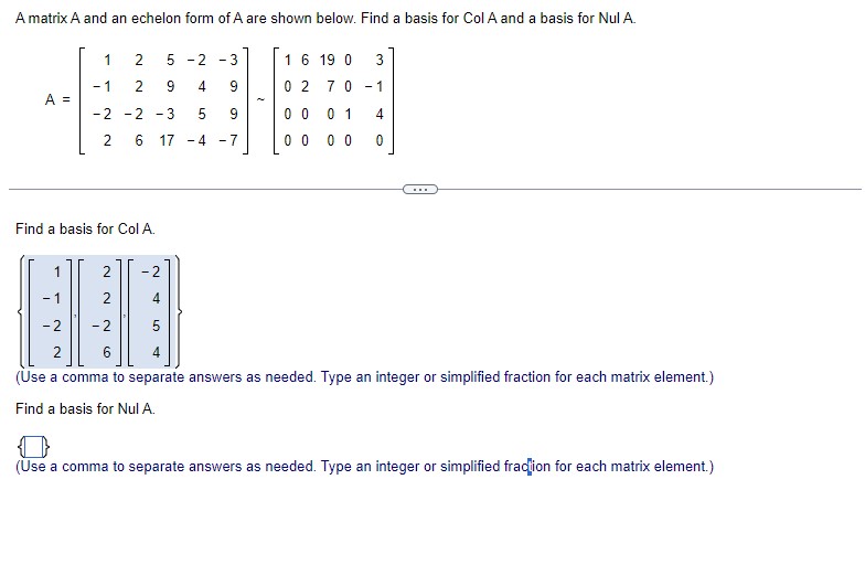 Solved A matrix A and an echelon form of A are shown below. | Chegg.com