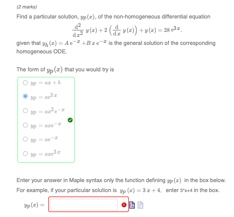 Solved (2 marks) Find a particular solution, yp(z), of the | Chegg.com