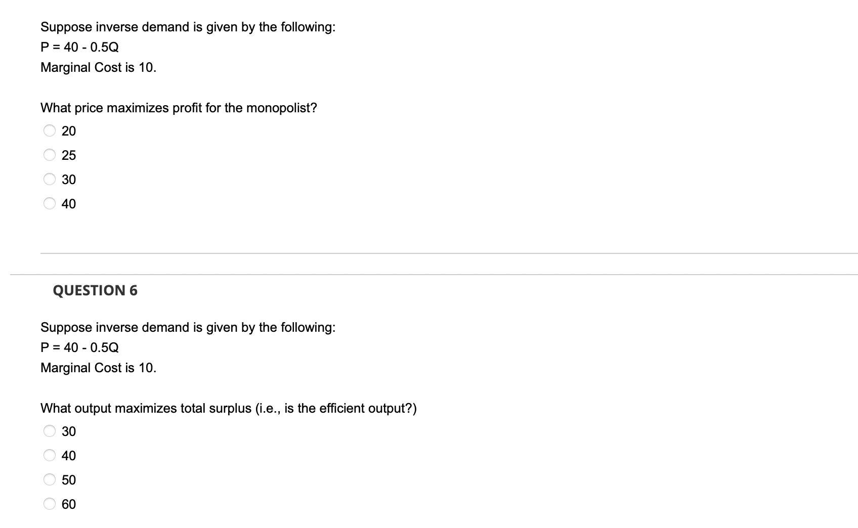 Solved Suppose inverse demand is given by the following: | Chegg.com