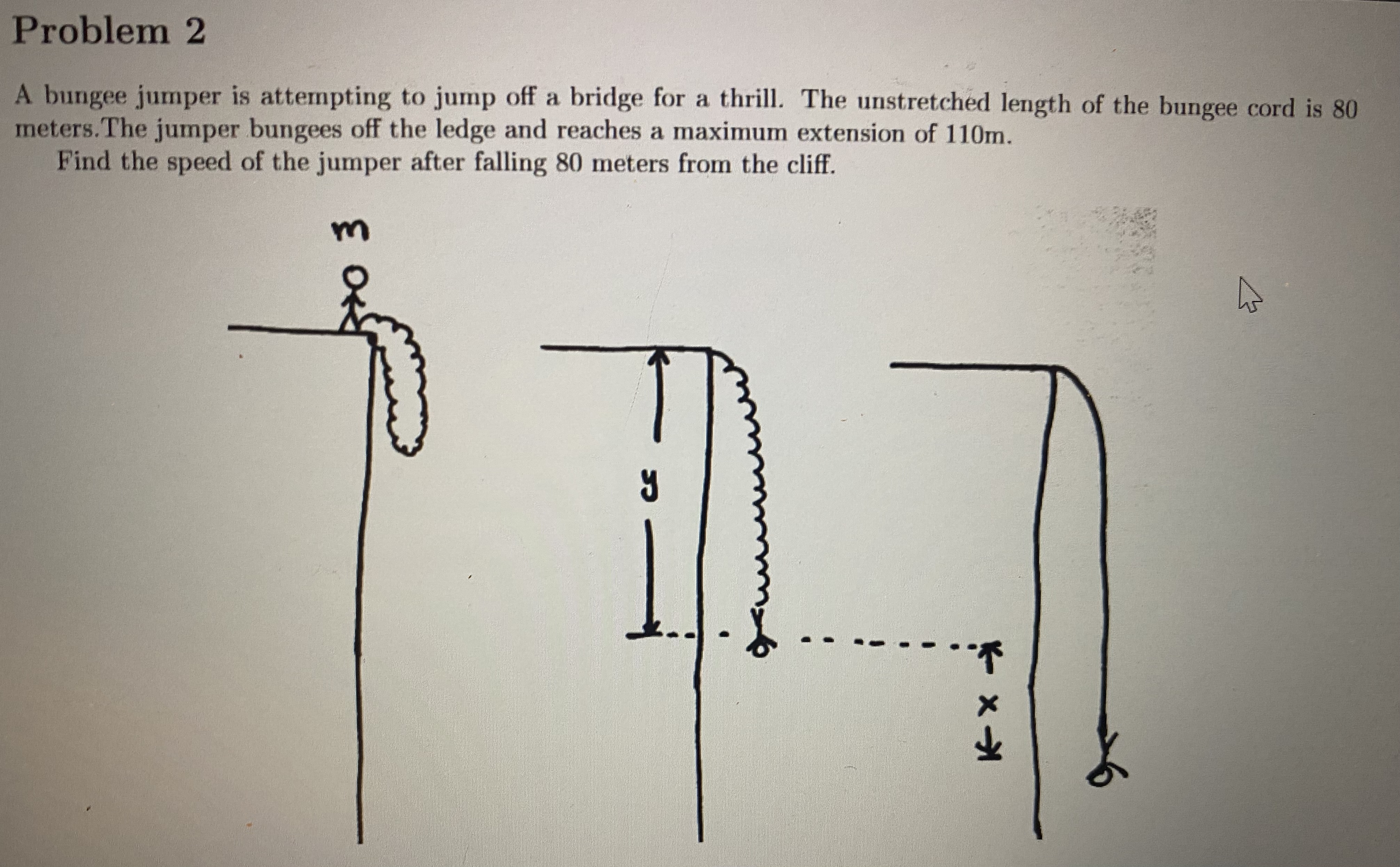 Solved Problem 2A bungee jumper is attempting to jump off a | Chegg.com