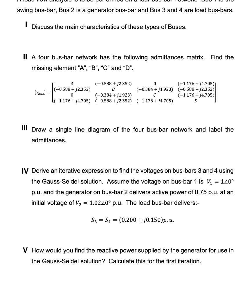 Solved swing bus-bar, Bus 2 is a generator bus-bar and Bus 3 | Chegg.com