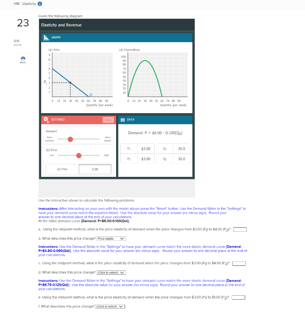 Solved HW - Elasticity i 23 Given the following diagram: | Chegg.com