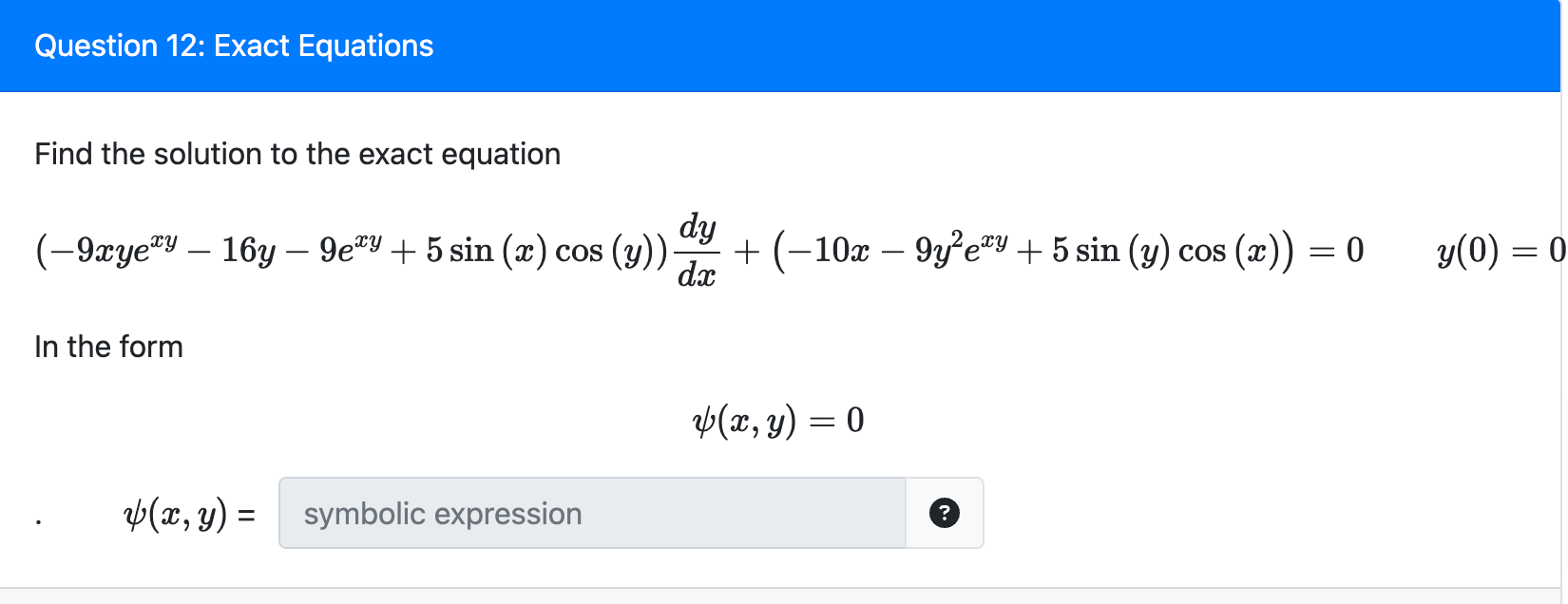 Solved Find the solution to the exact equation | Chegg.com