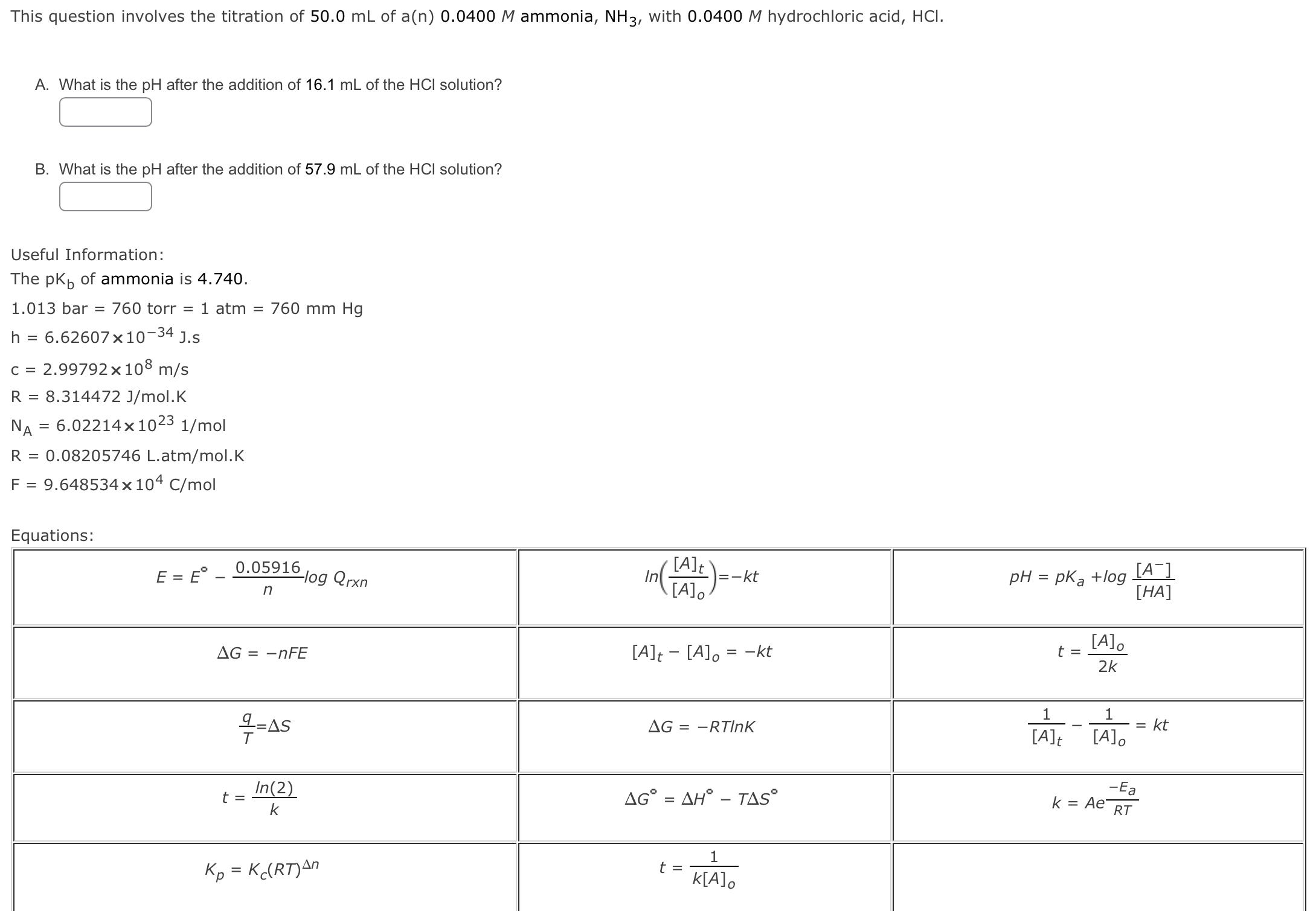 Solved This question involves the titration | Chegg.com