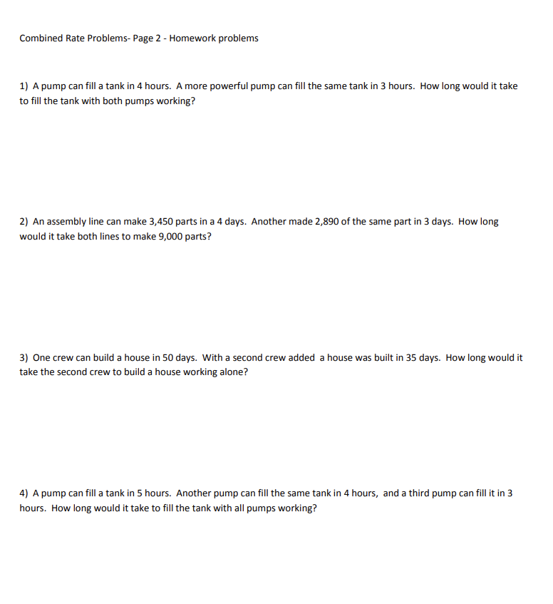 Solved Combined Rate Problems - Page 1 - EXAMPLES 1) A pump | Chegg.com