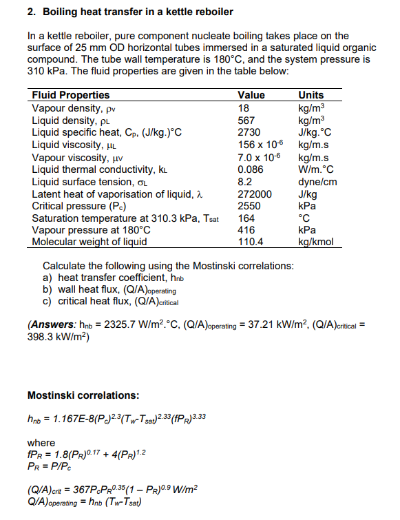 Solved Boiling heat transfer in ﻿a kettle reboilerIn ﻿a | Chegg.com