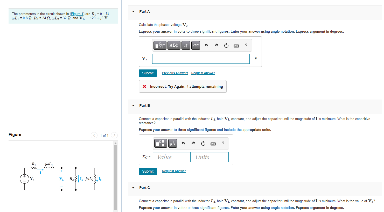 Solved Part D: Find the value of the capacitive reactance | Chegg.com