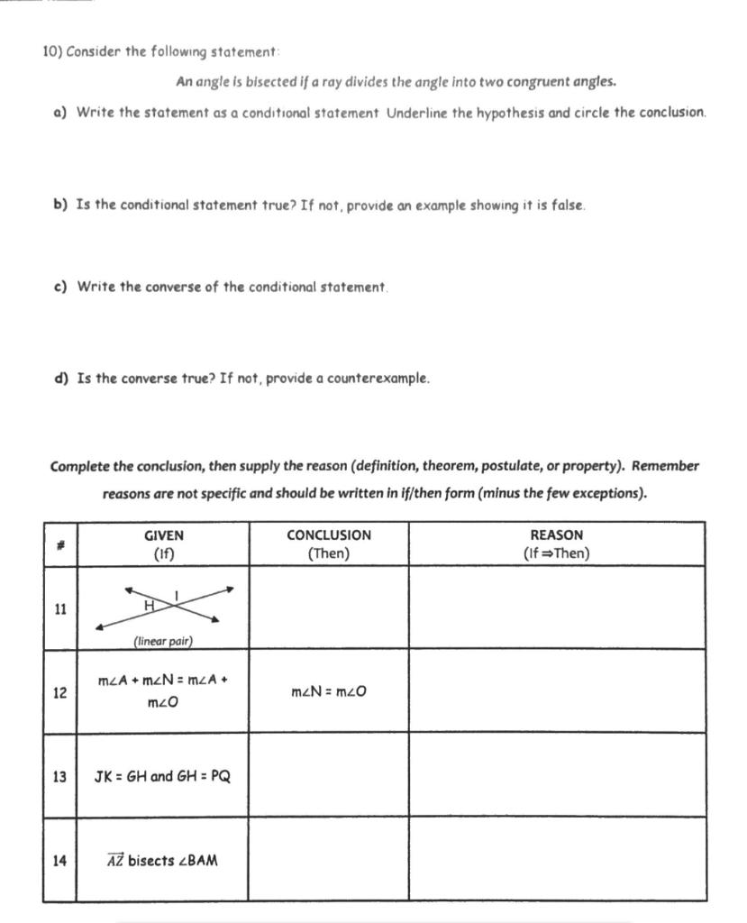 Solved 10) Consider the following statement An angle is | Chegg.com