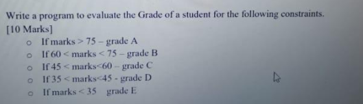 Solved Write a program to evaluate the Grade of a student | Chegg.com