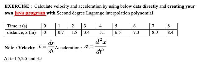Solved EXERCISE : Calculate velocity and acceleration by | Chegg.com