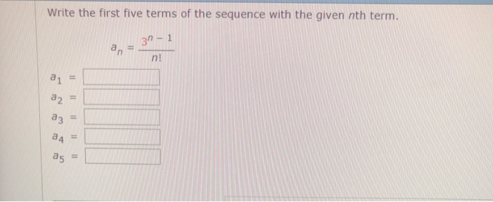 Solved Write the first five terms of the sequence with the | Chegg.com