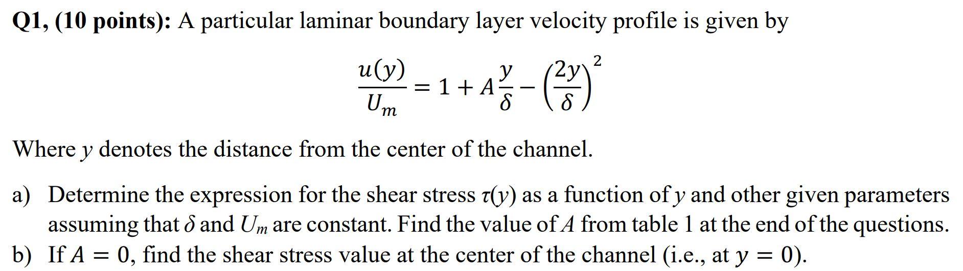 Solved Q1, (10 points): A particular laminar boundary layer | Chegg.com