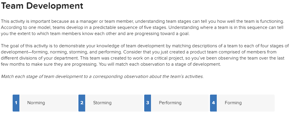 Solved Team Development This activity is important because | Chegg.com