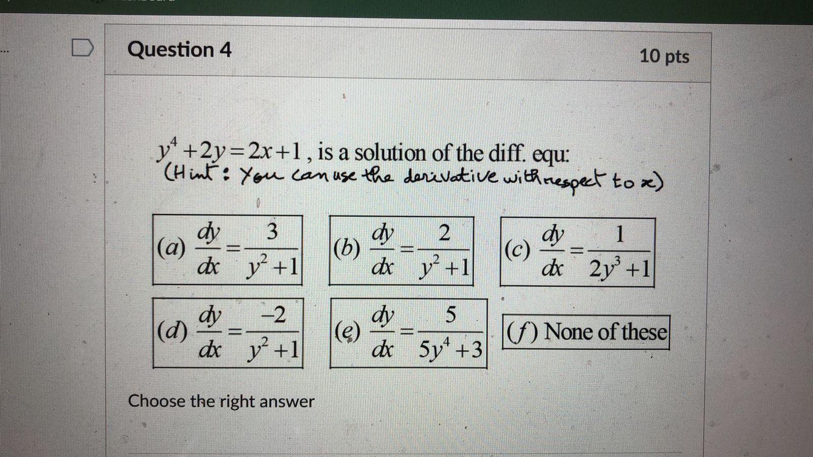 Solved y4+2y=2x+1, is a solution of the diff. equ: (Hint: | Chegg.com